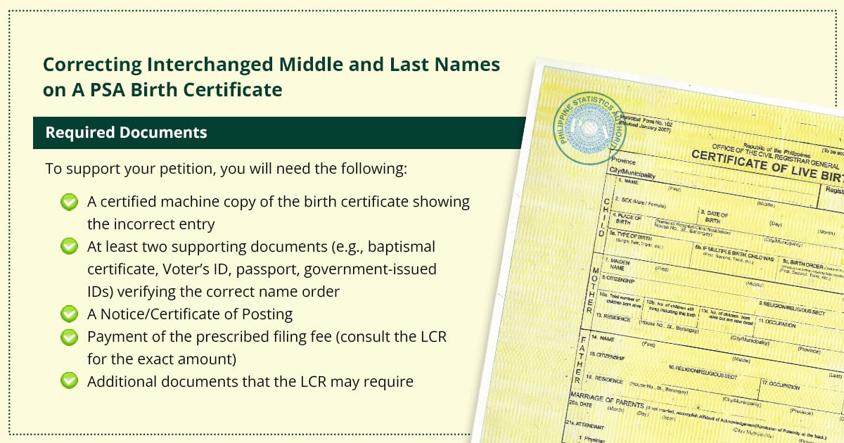 PSA Birth Certificate Guide for Correction of Middle and Last Names