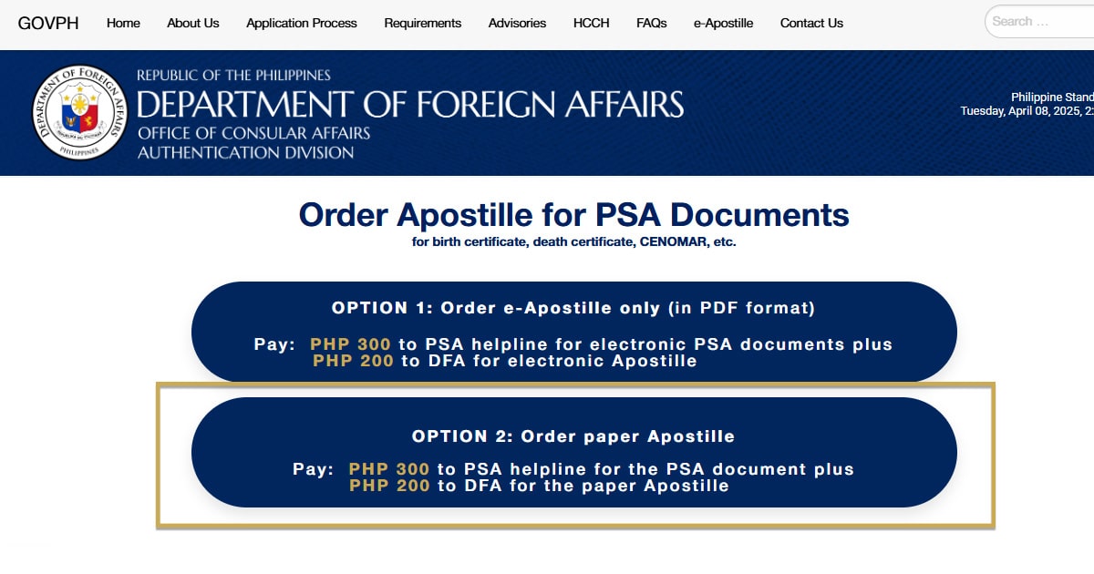 DFA Paper Apostille for PSA Certificates