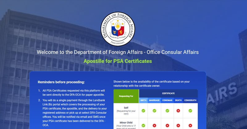 DFA Apostille for PSA Certificates | PSAHelpline