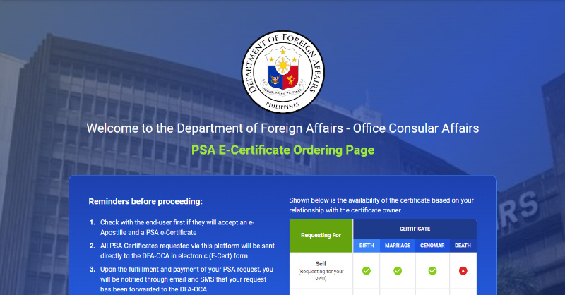 DFA Electronic Apostille for PSA Documents